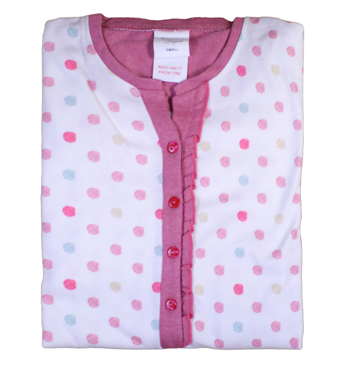 Ladies Polka Dot Pyjamas Set with Frilly Trim S - L (Blue or Rose Pink ...