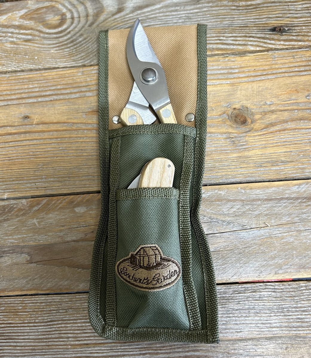 Garden Pruning Set With Stainless Steel Tools & Belt Pouch (Khaki & Br ...