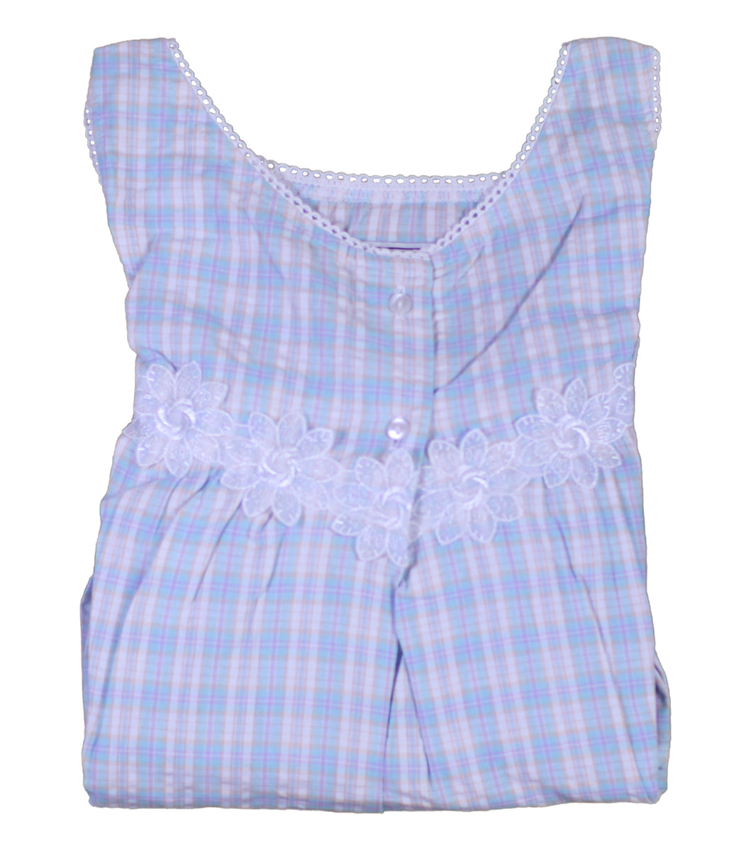 Ladies Seersucker Sleeveless Floral Lace Nightie S - XL (Blue or Pink ...