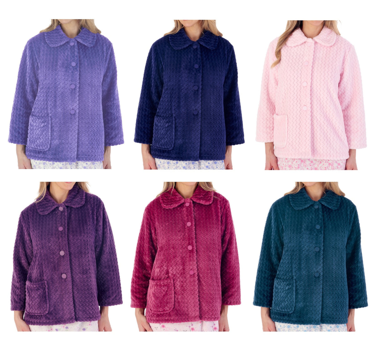 Slenderella Ladies Soft Zig Zag Fleece Button Bed Jacket (5 Colours ...