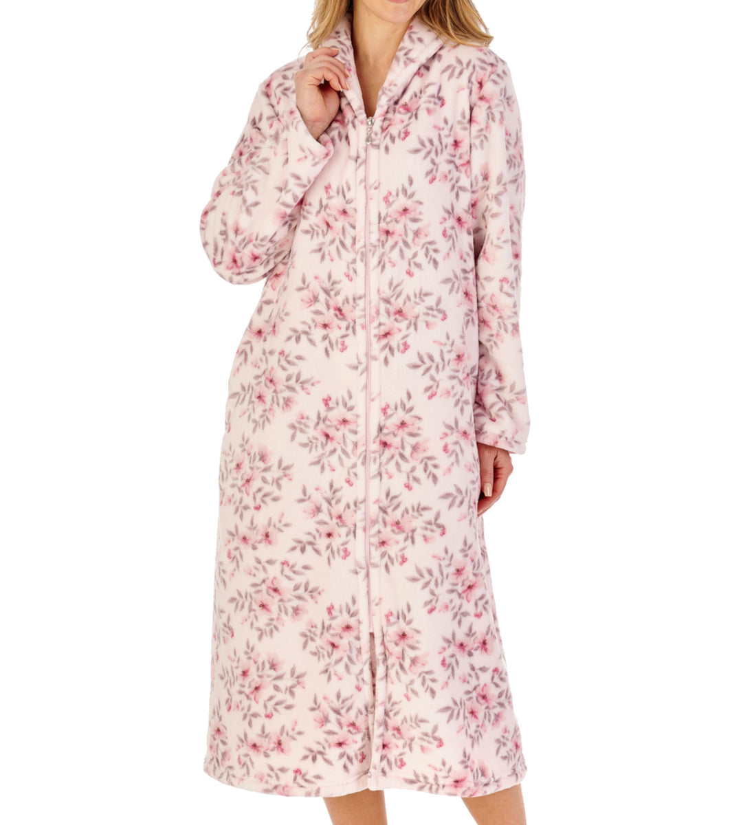 Slenderella Ladies Floral Flannel Fleece Zip Up Dressing Gown – Mill ...