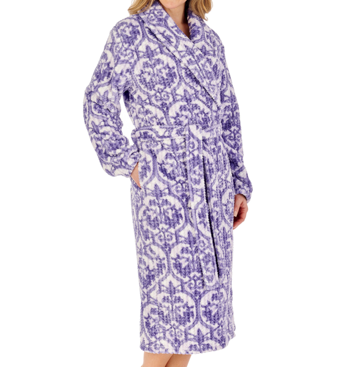 Slenderella Ladies Damask Waffle Fleece Wrap Dressing Gown (2 Colours ...