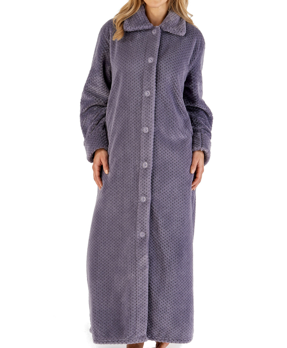 Slenderella Button Up Ankle Length Waffle Fleece Dressing Gown (7 Colo ...