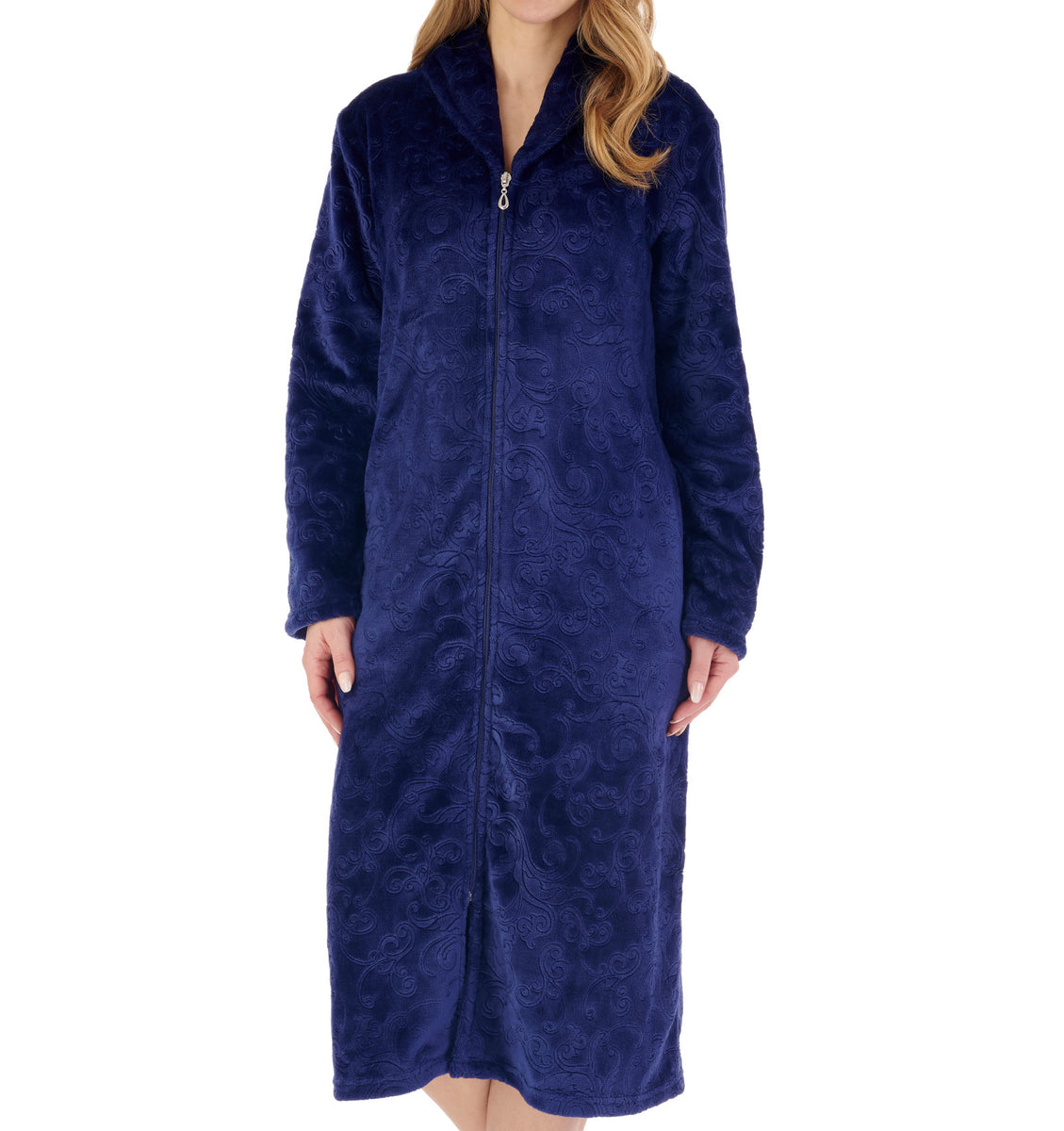 Slenderella Ladies Embossed Fleece Zip Up Dressing Gown (4 Colours ...