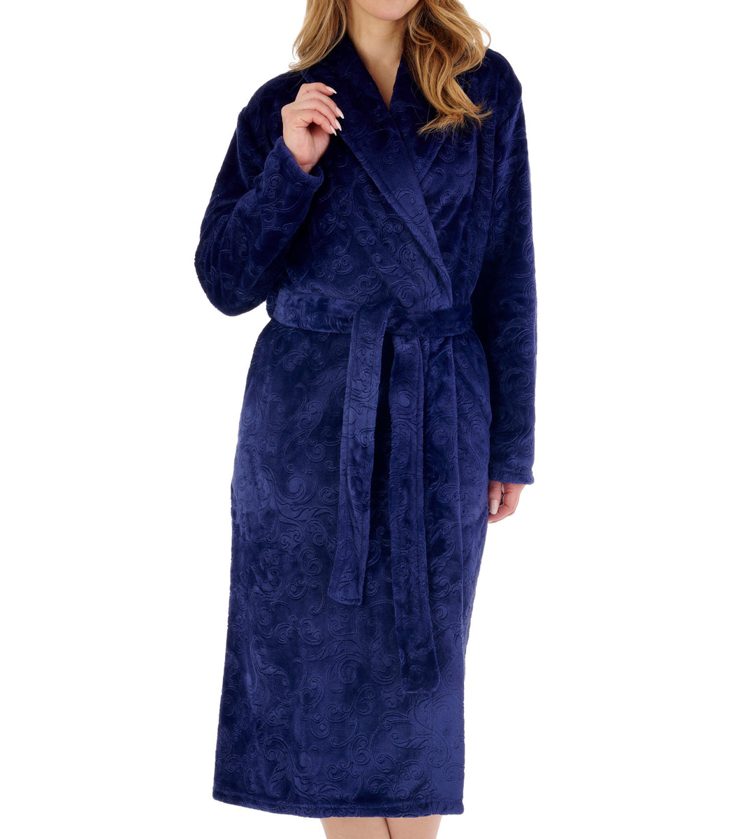 Slenderella Ladies Embossed Fleece Wrap Dressing Gown (4 Colours ...