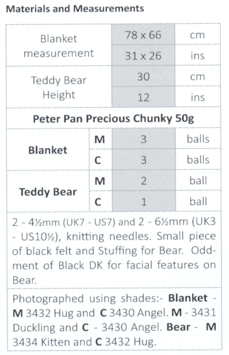 Wendy Peter Pan Chunky Knitting Pattern - Blanket & Teddy Bear (P1303 ...