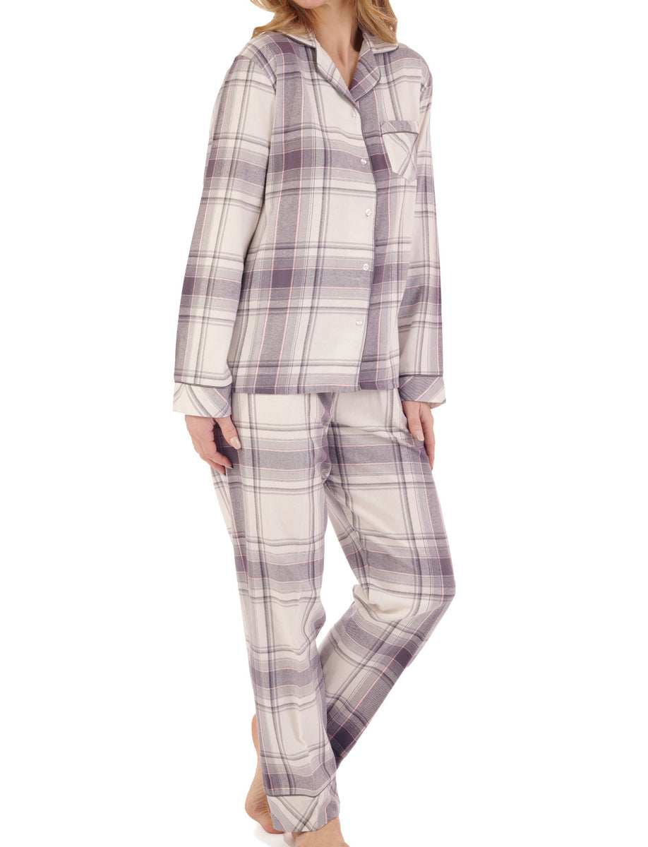 Slenderella Ladies Tailored Brushed Cotton Check Pyjamas (2 Colours ...