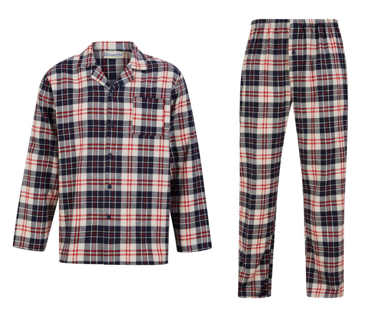 Walker Reid Brushed Cotton Traditional Check Pyjamas (Navy or Red ...