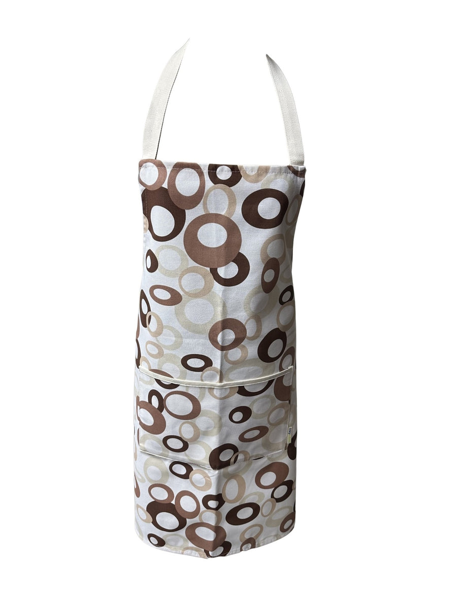 100% Cotton Bib Apron with Large Pocket 60cm x 80cm (Brown & Beige Cir ...