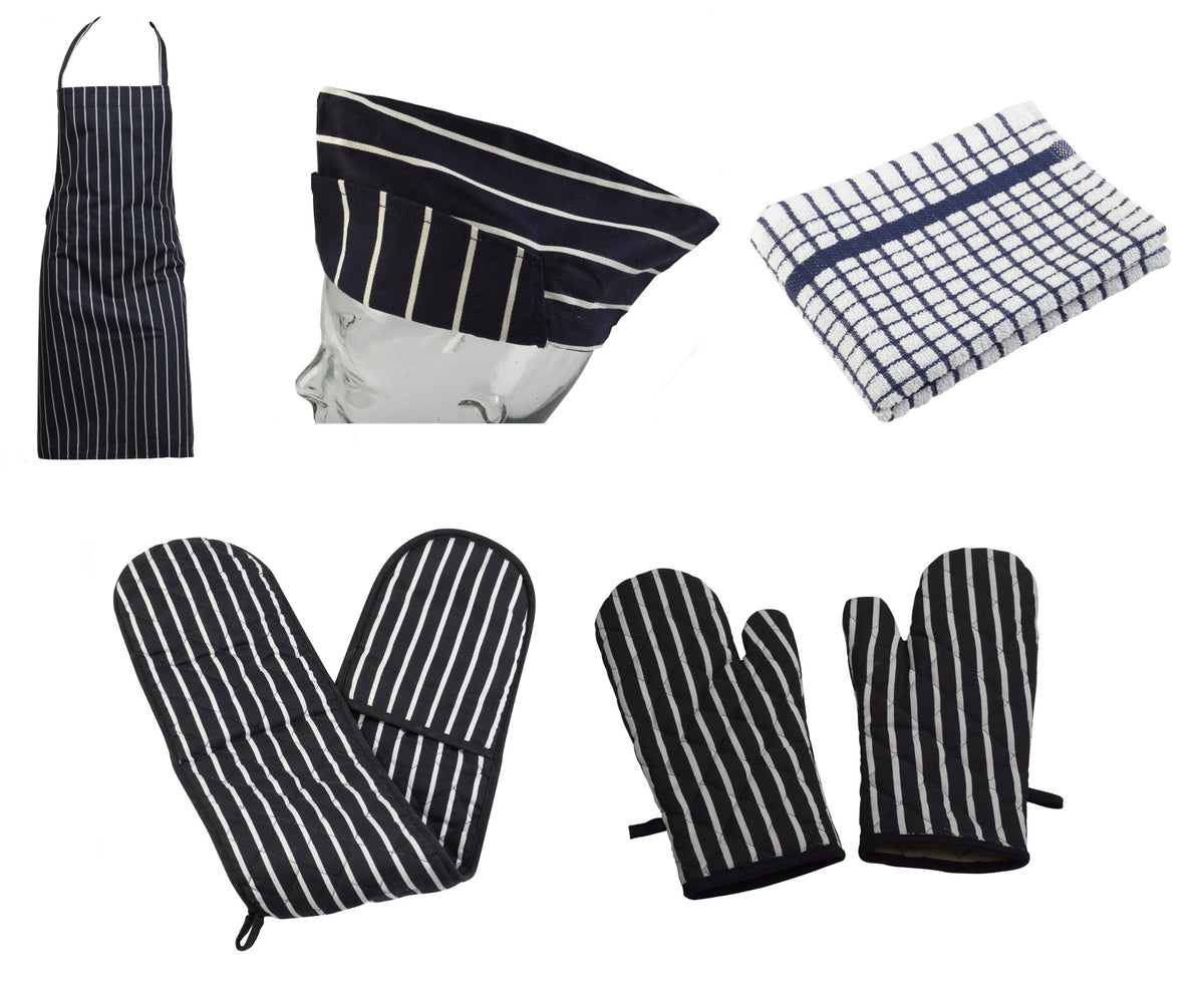 4 Piece 100% Cotton Kitchen / BBQ Linen Set - Navy Blue (Various Optio ...