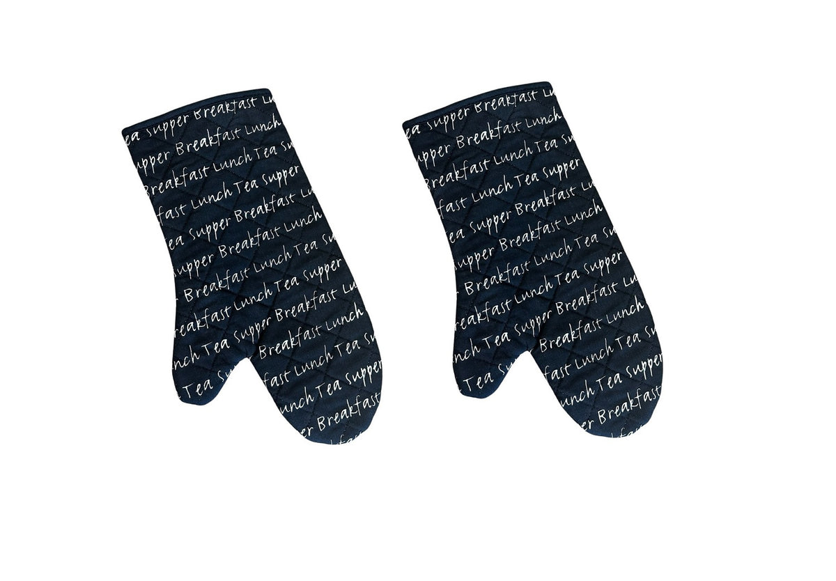 Kitchen Script Quilted Cotton Gauntlet, Pair of Gauntlets or Double Ov ...