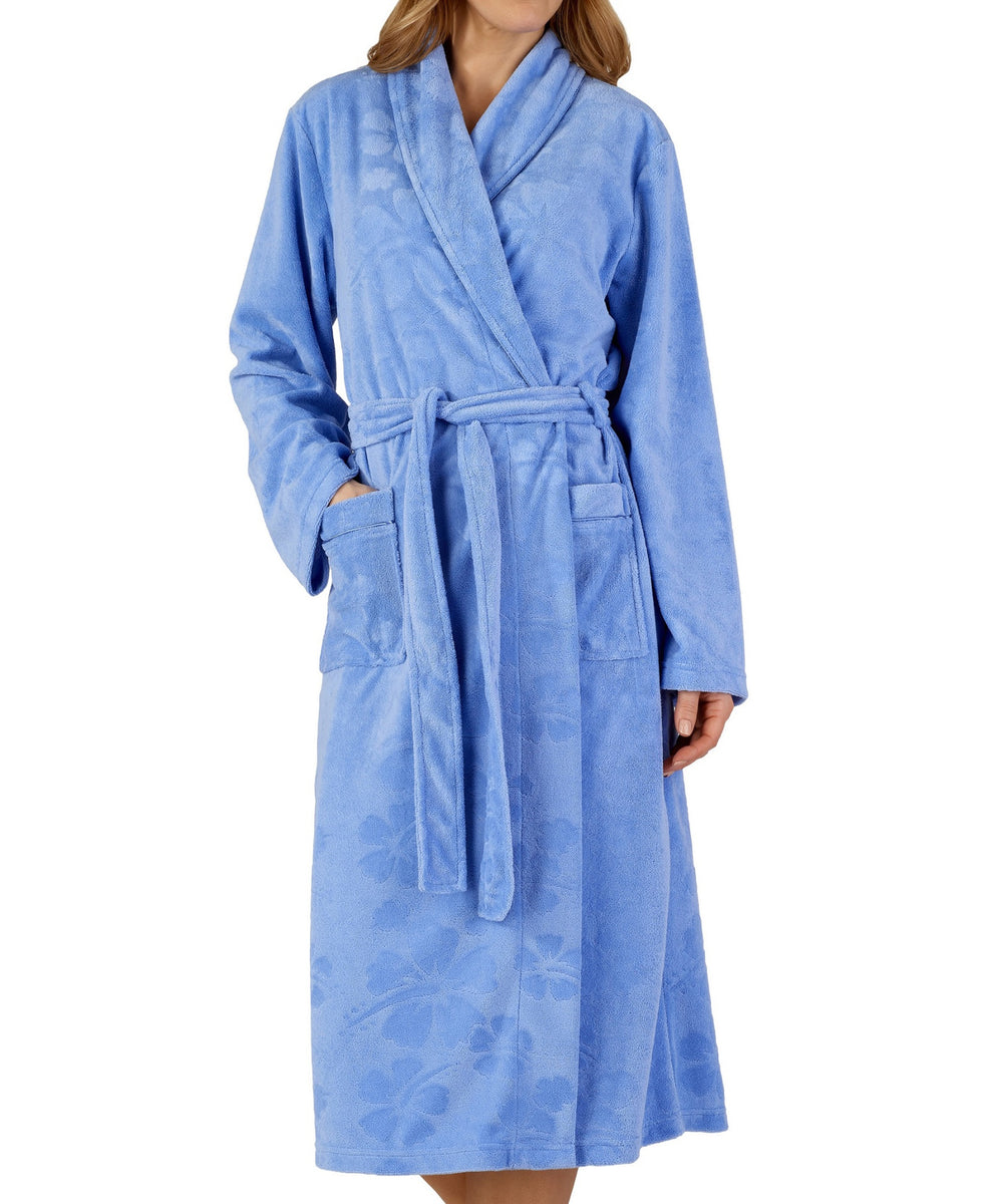 Slenderella Floral Embossed Shawl Collar Dressing Gown (5 Colours ...