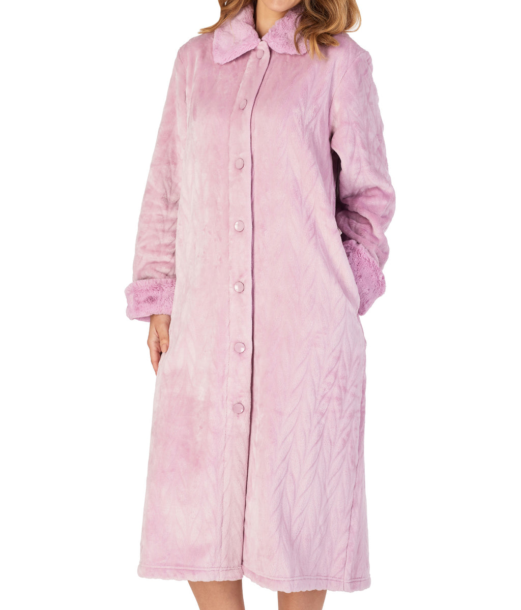 Slenderella Ladies Faux Fur Collar Button Through Dressing Gown (4 ...