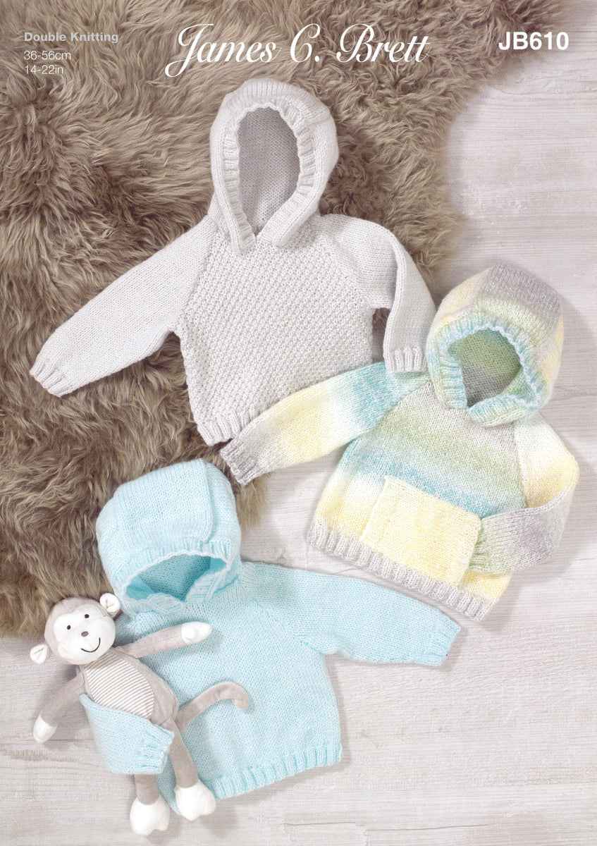 James Brett Double Knitting Pattern - Baby Hoodies (JB610) – Mill Outlets